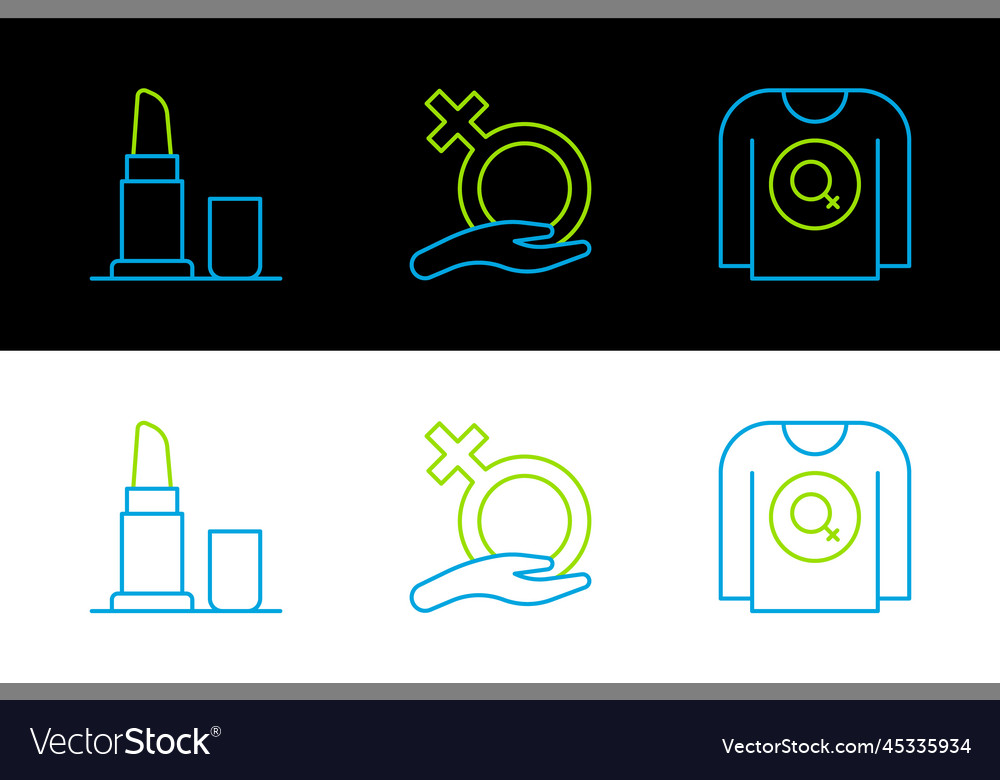 Set Line Feminist Shirt Lipstick And Female Vector Image