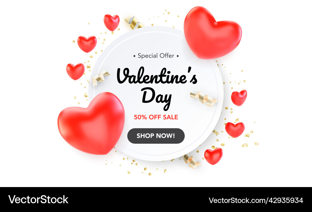 Valentines day banner with red hearts Royalty Free Vector