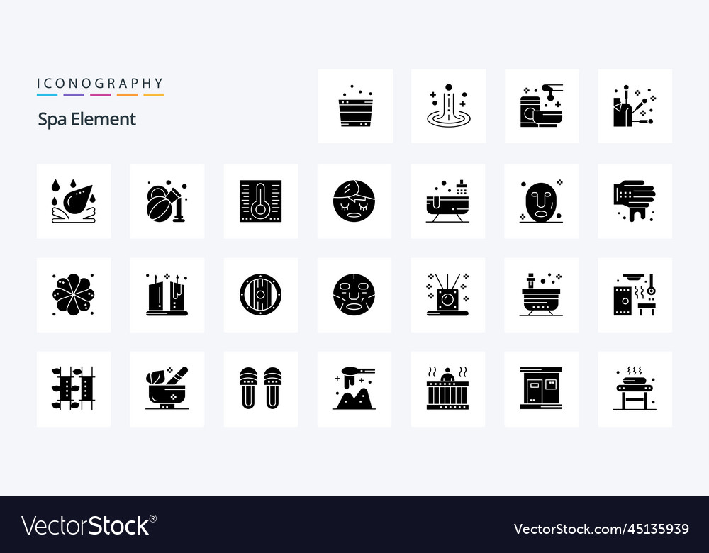 25 spa element solid glyph icon pack Royalty Free Vector