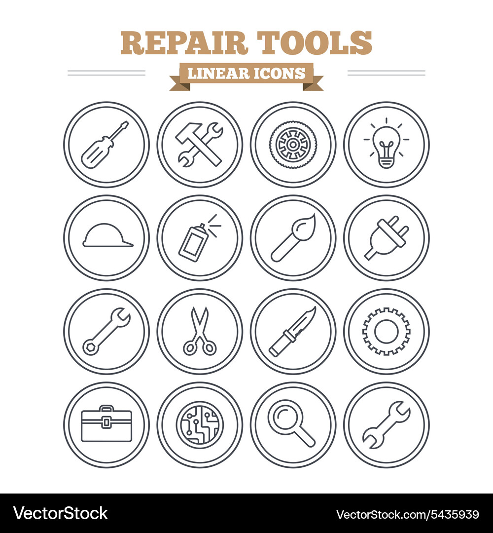 Repair Tools - Linear Icon Set Royalty Free Vector Image