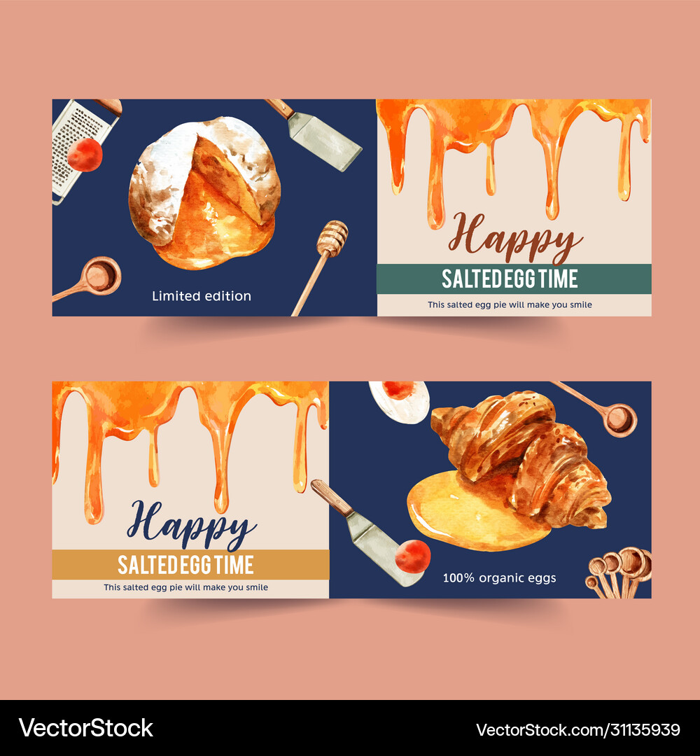 Salted egg banner design with honey dipper choux Vector Image