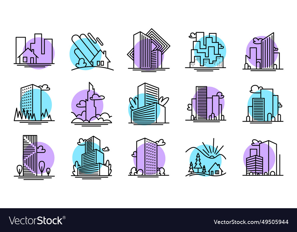 City buildings line icon set office building Vector Image