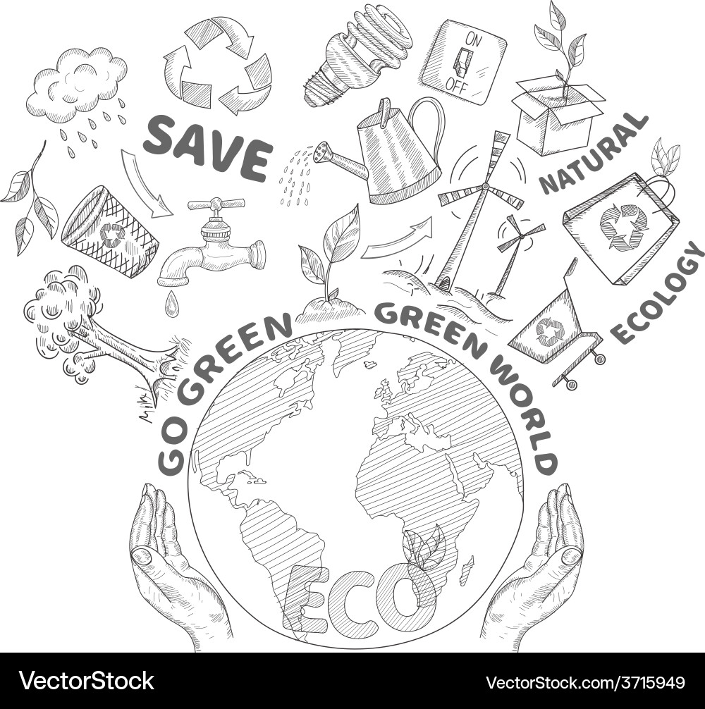 Doodles ecology concept Royalty Free Vector Image