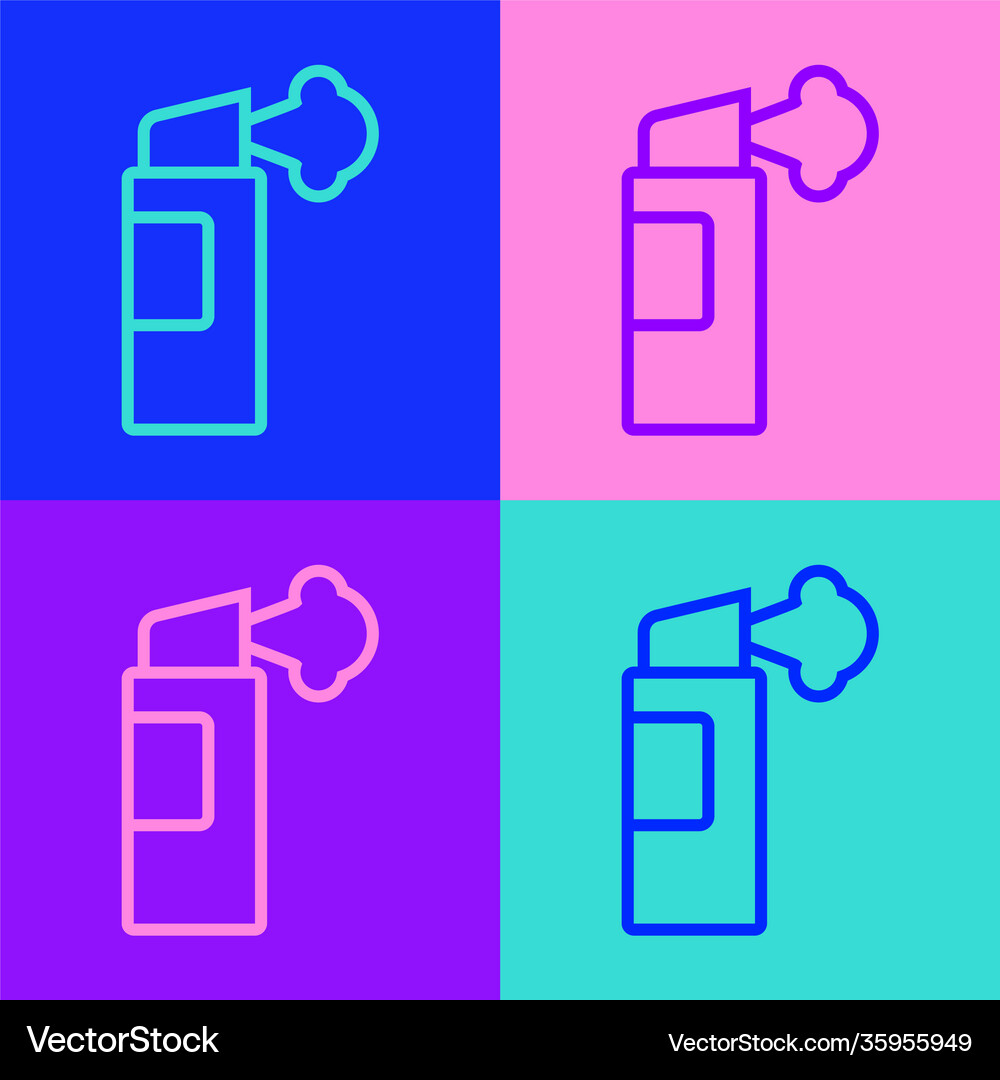 Pop art line pepper spray icon isolated on color Vector Image