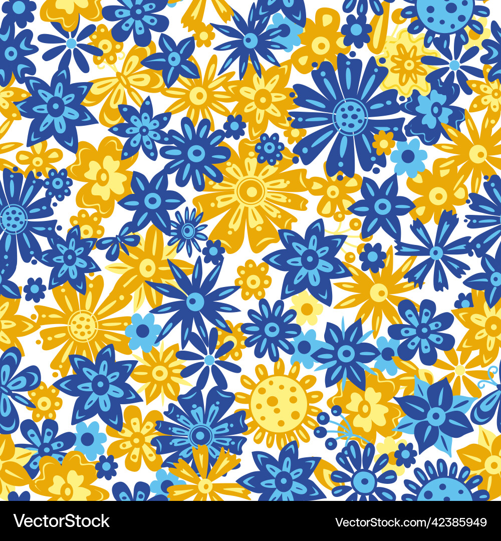 Seamless pattern of yellow and blue flowers Vector Image
