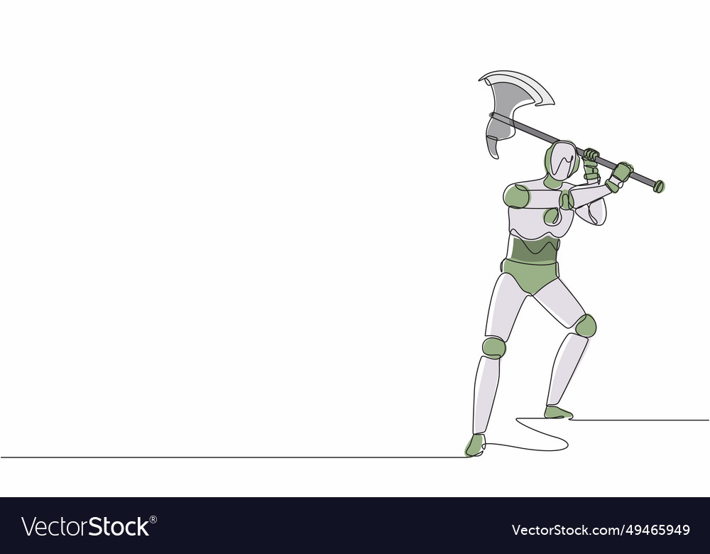Single Continuous Line Drawing Robot Standing Vector Image
