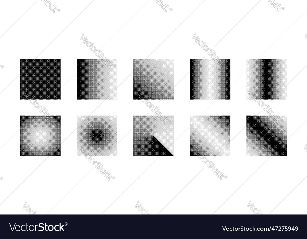 Squares with various bitmap dither gradient set Vector Image