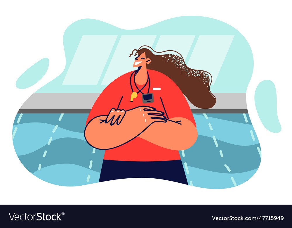 Woman Swimming Coach Stands With Arms Crossed Near