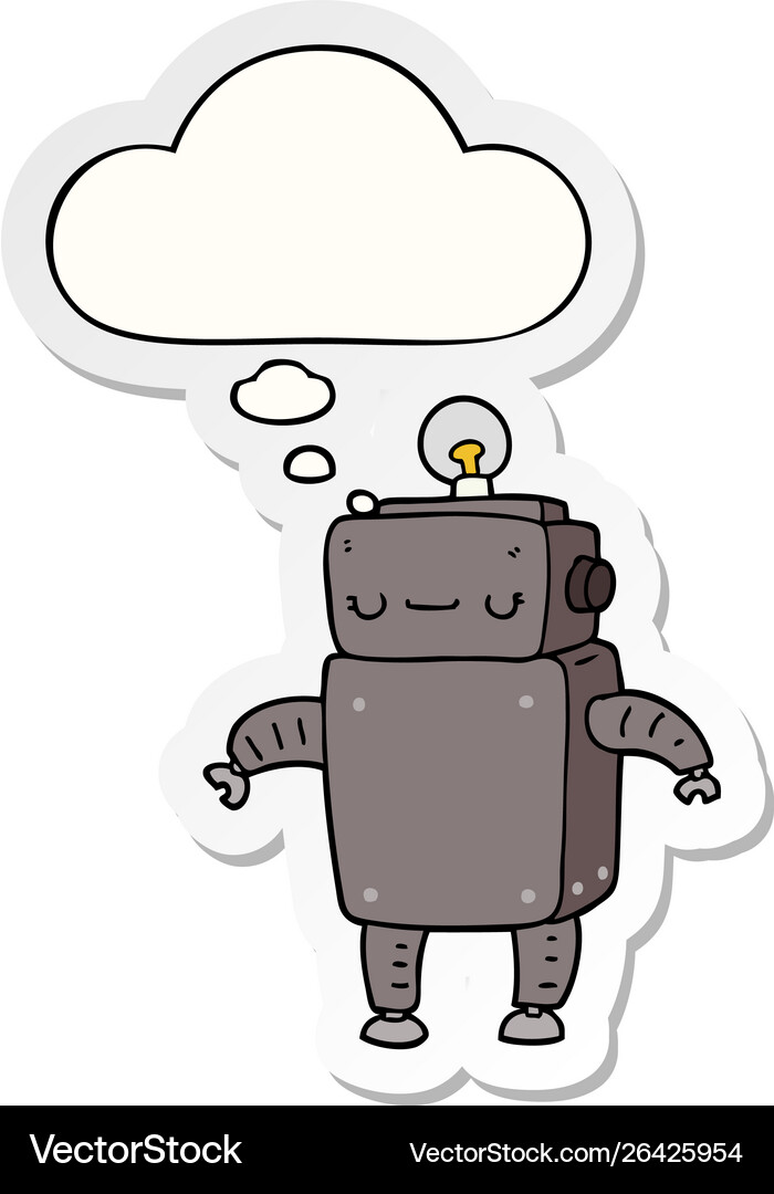 Cartoon robot and thought bubble as a printed Vector Image