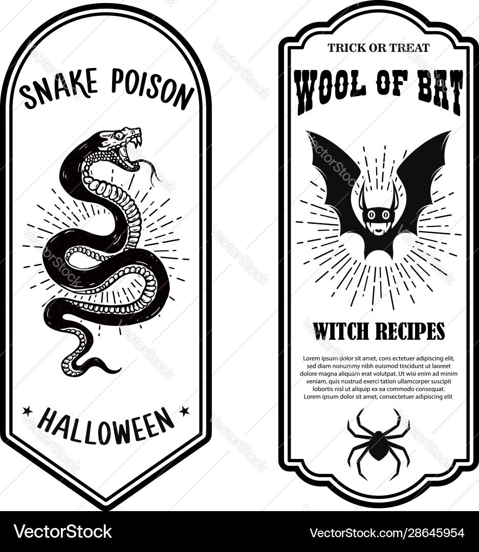 Halloween poison label wool bat snake Royalty Free Vector