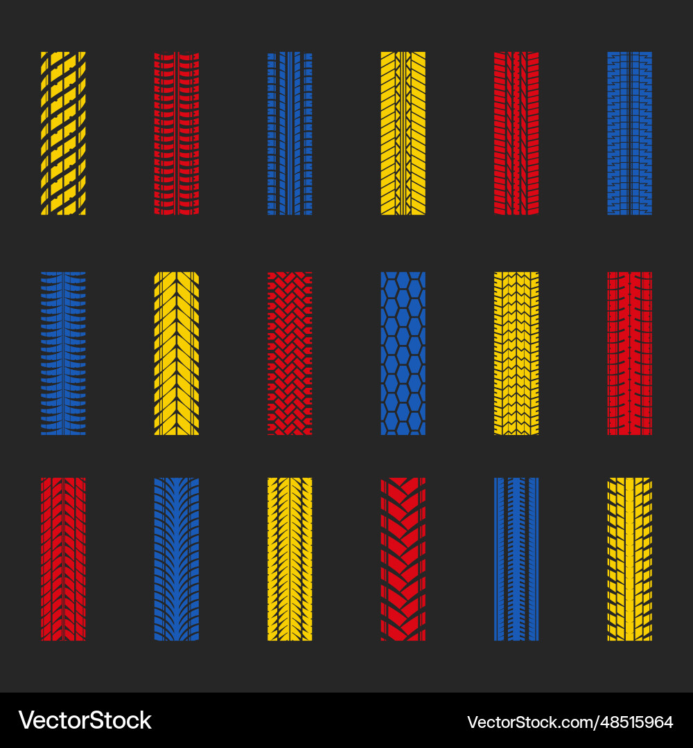 All tire tracks colorful set Royalty Free Vector Image