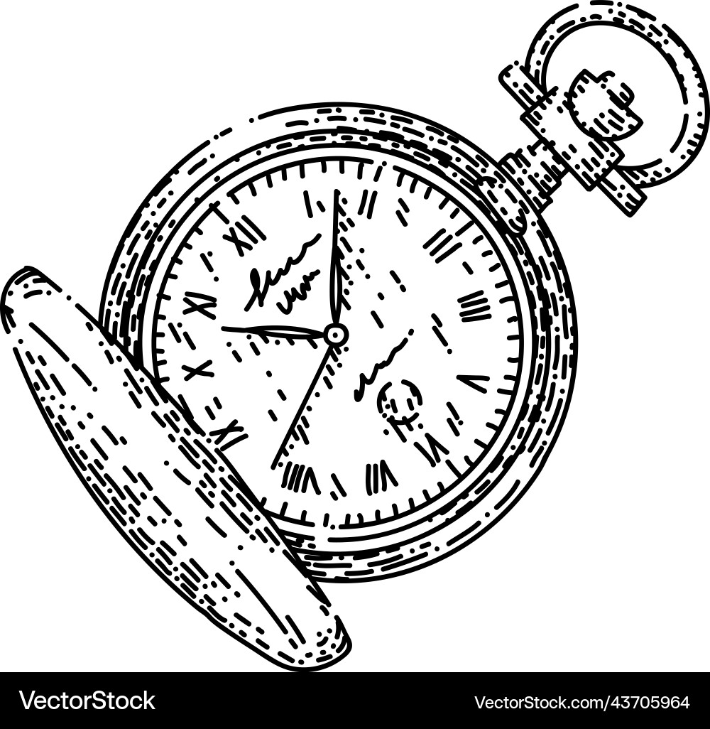 Gold watch pocket sketch hand drawn Royalty Free Vector