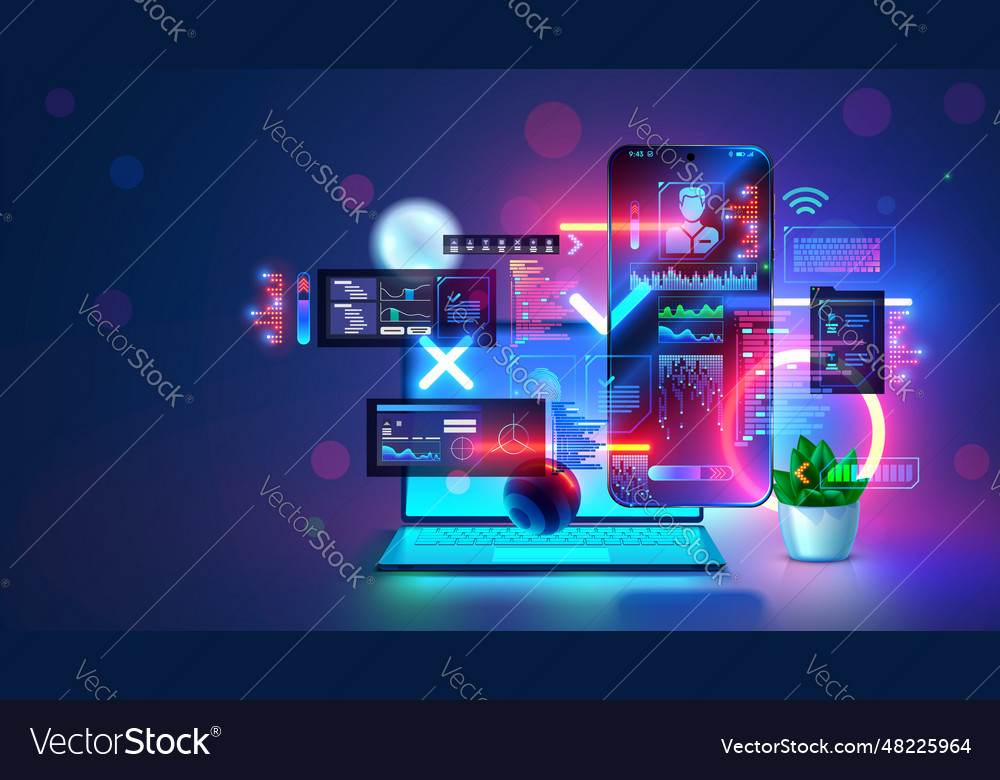 Mobile phone app software development concept Vector Image