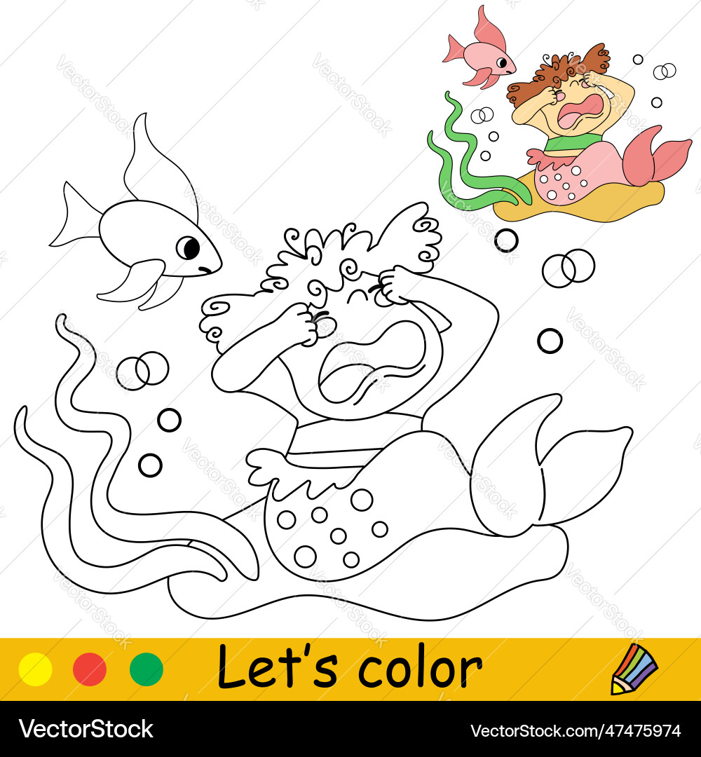 Crying baby mermaid and fish Royalty Free Vector Image