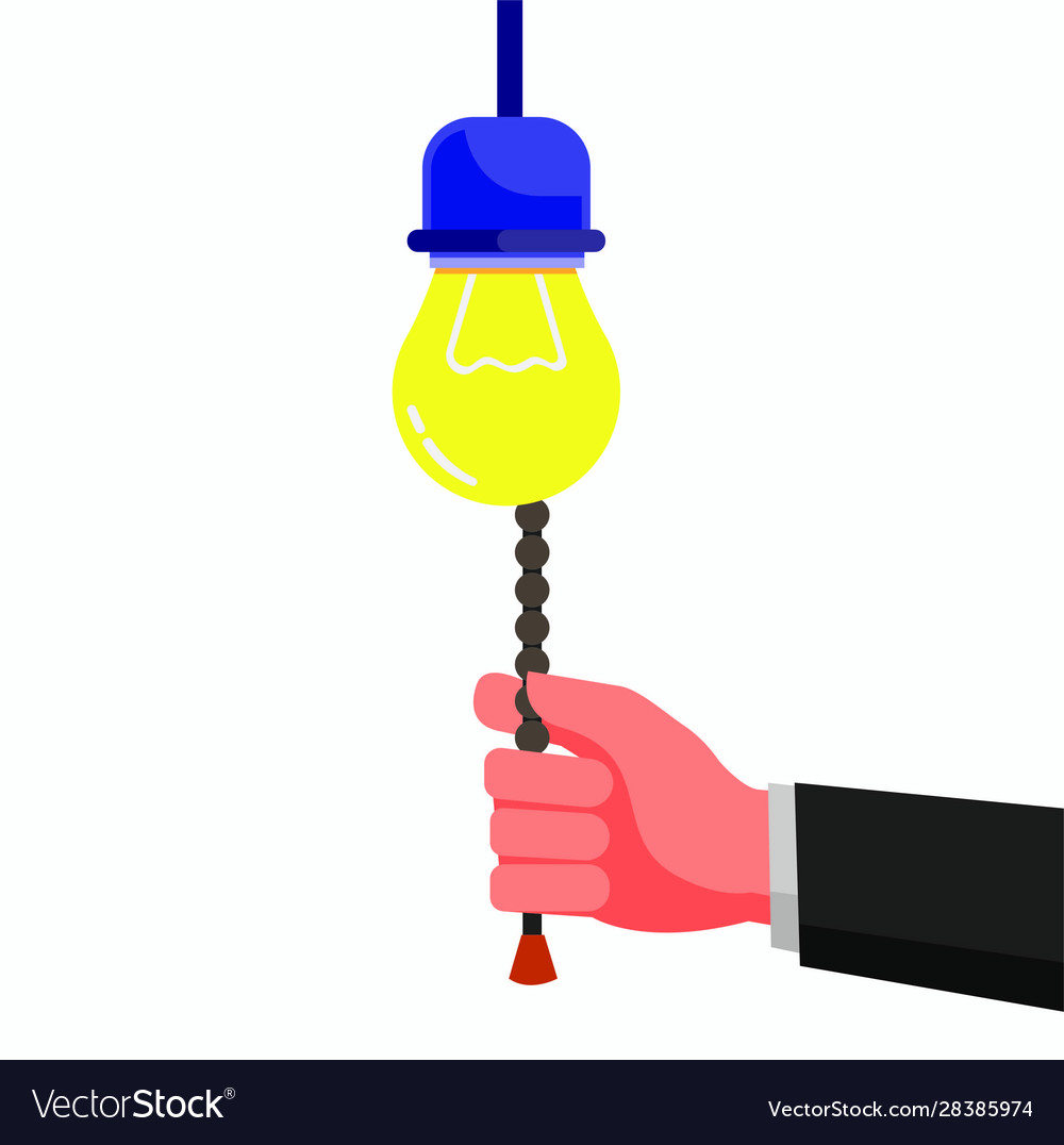 Hand pulling light switch finding idea Royalty Free Vector