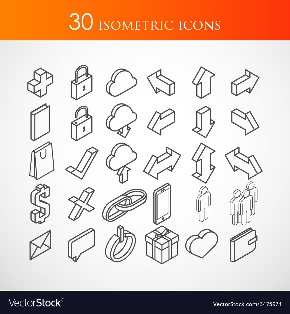 Set of 30 isometric icons Royalty Free Vector Image
