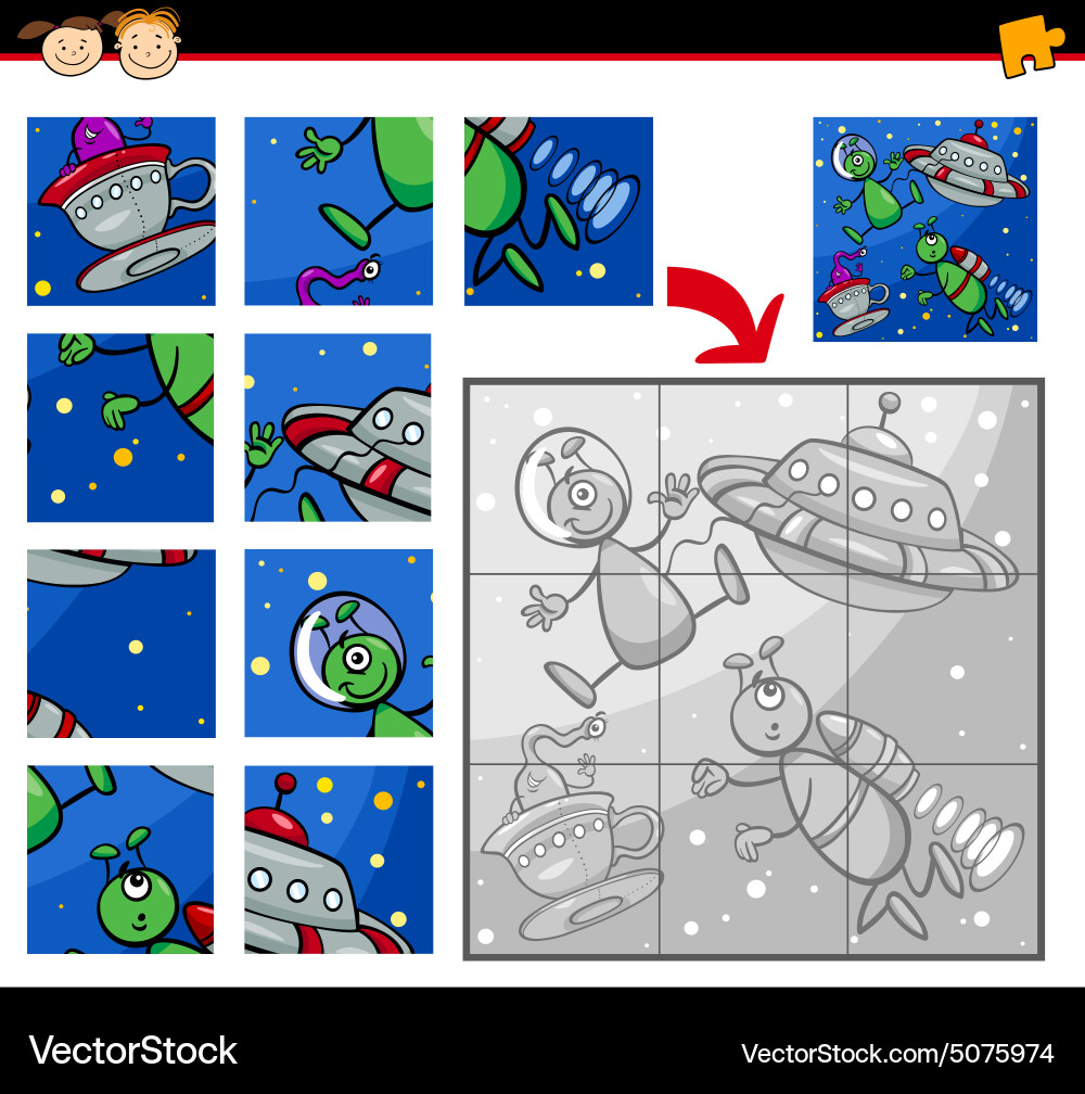 Ufo aliens jigsaw puzzle game Royalty Free Vector Image