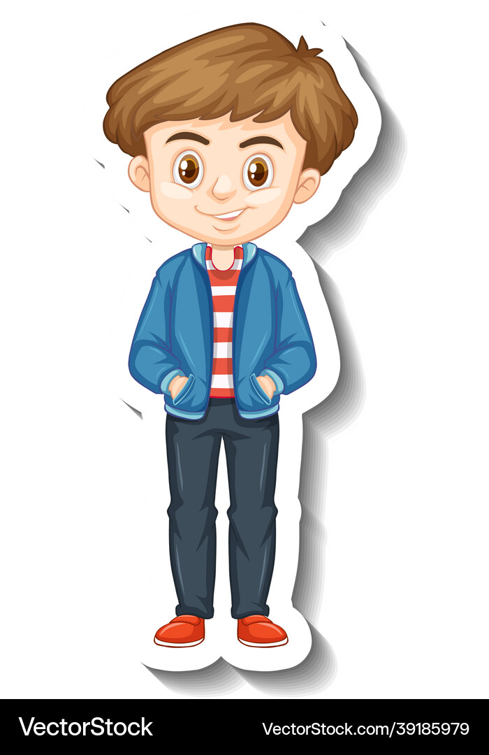 A boy wearing jacket cartoon character sticker Vector Image