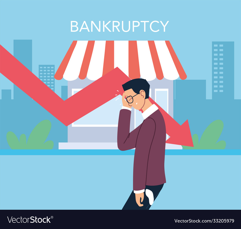 Businessman with headache and decrease arrow in Vector Image