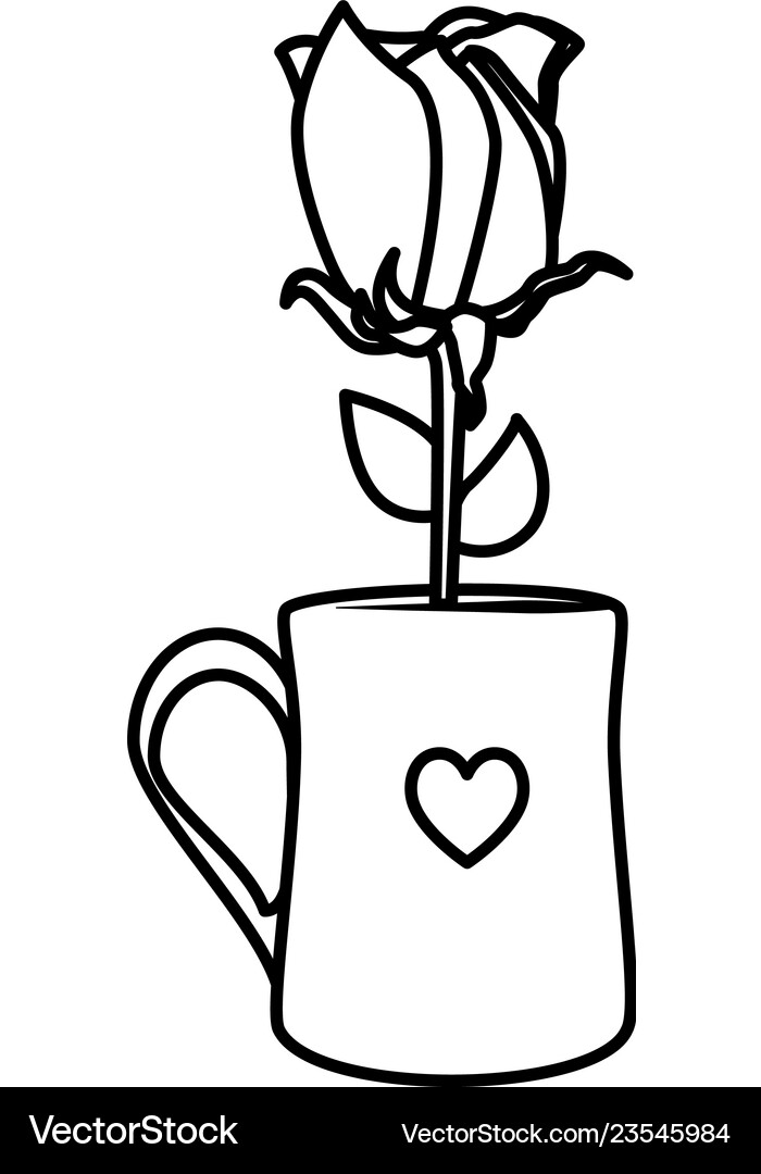 Coffee cup with heart and rose Royalty Free Vector Image