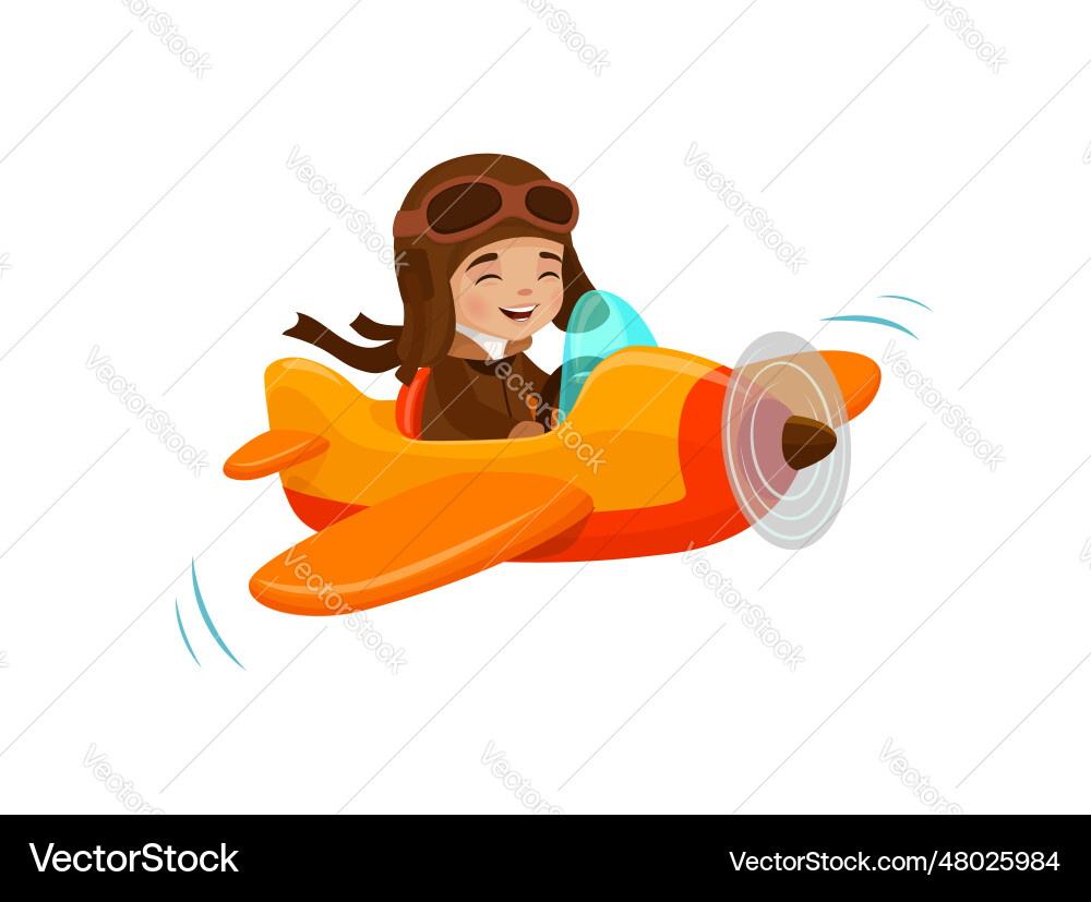 Kid flying on plane cartoon pilot on airplane Vector Image