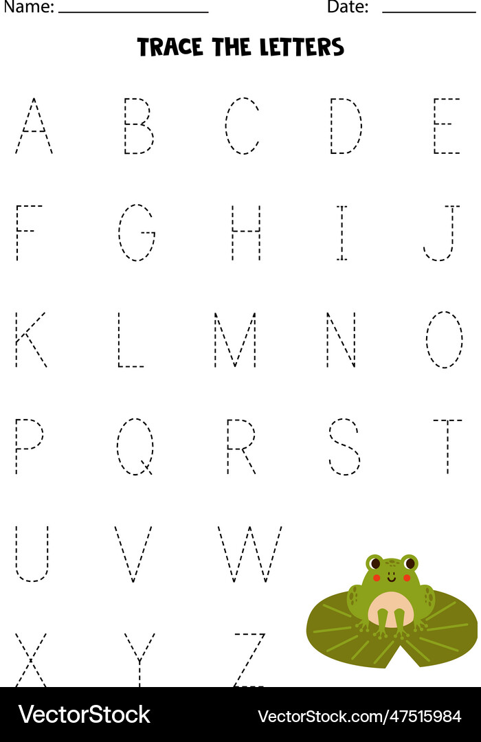 Learning alphabet tracing letters cute frog Vector Image
