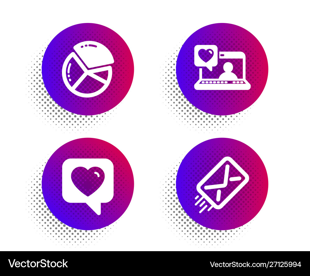 Pie chart friends chat and heart icons set e Vector Image