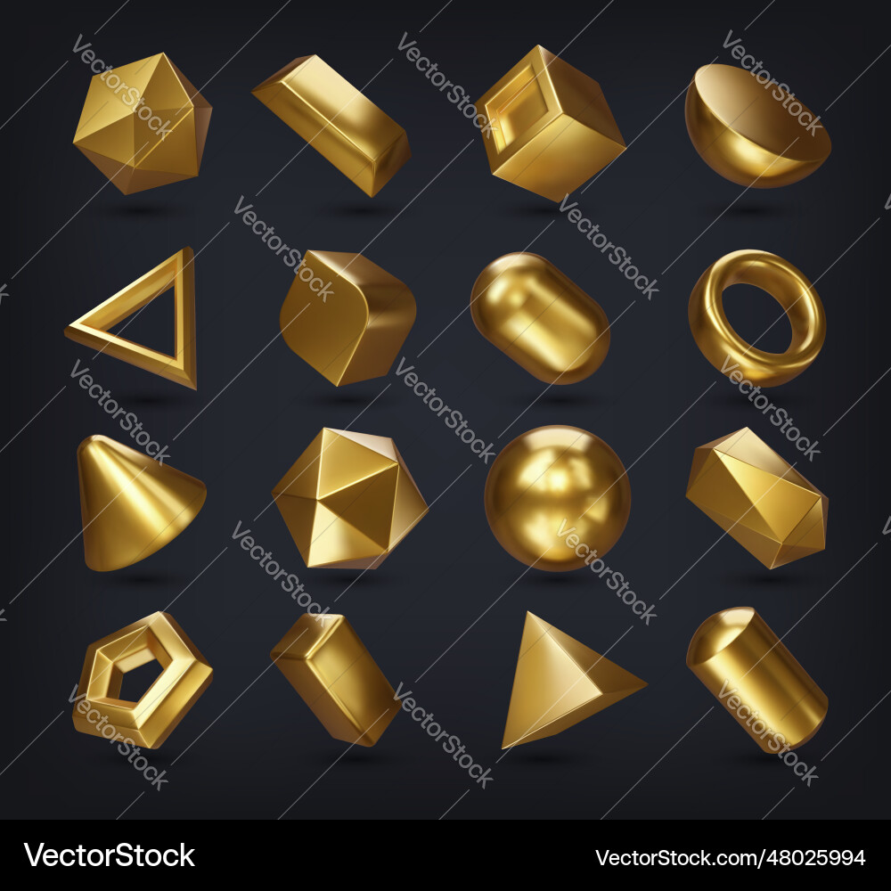 Realistic 3d golden math geometric shapes set Vector Image