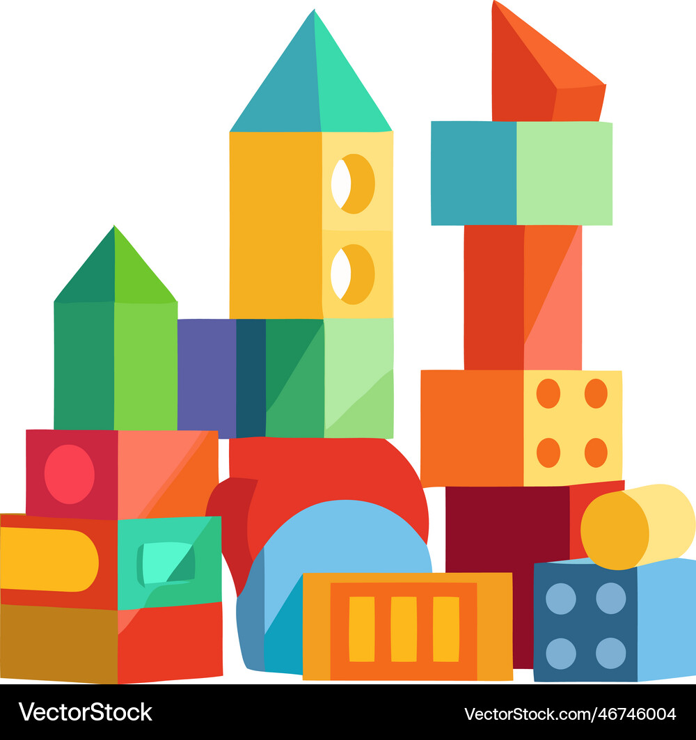 Child plays with multi colored toy blocks happily Vector Image