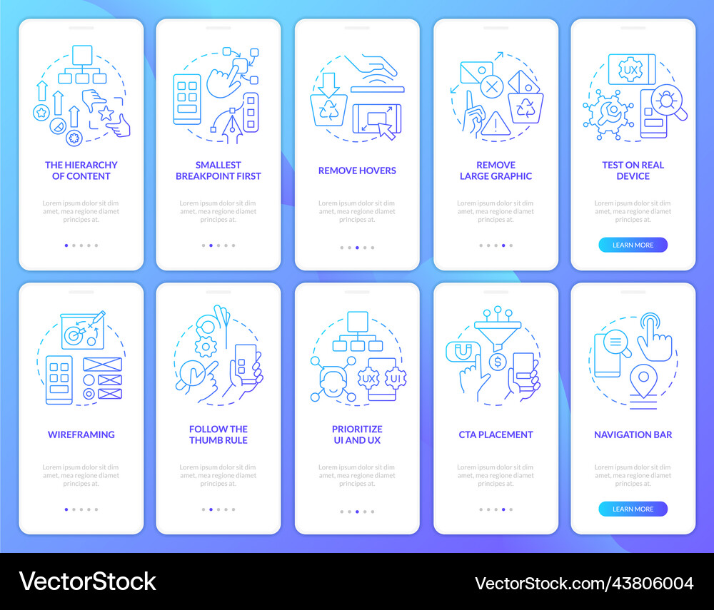 Mobile first design blue gradient onboarding Vector Image