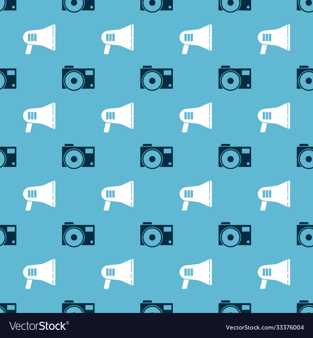 Set Photo Camera And Megaphone On Seamless Pattern