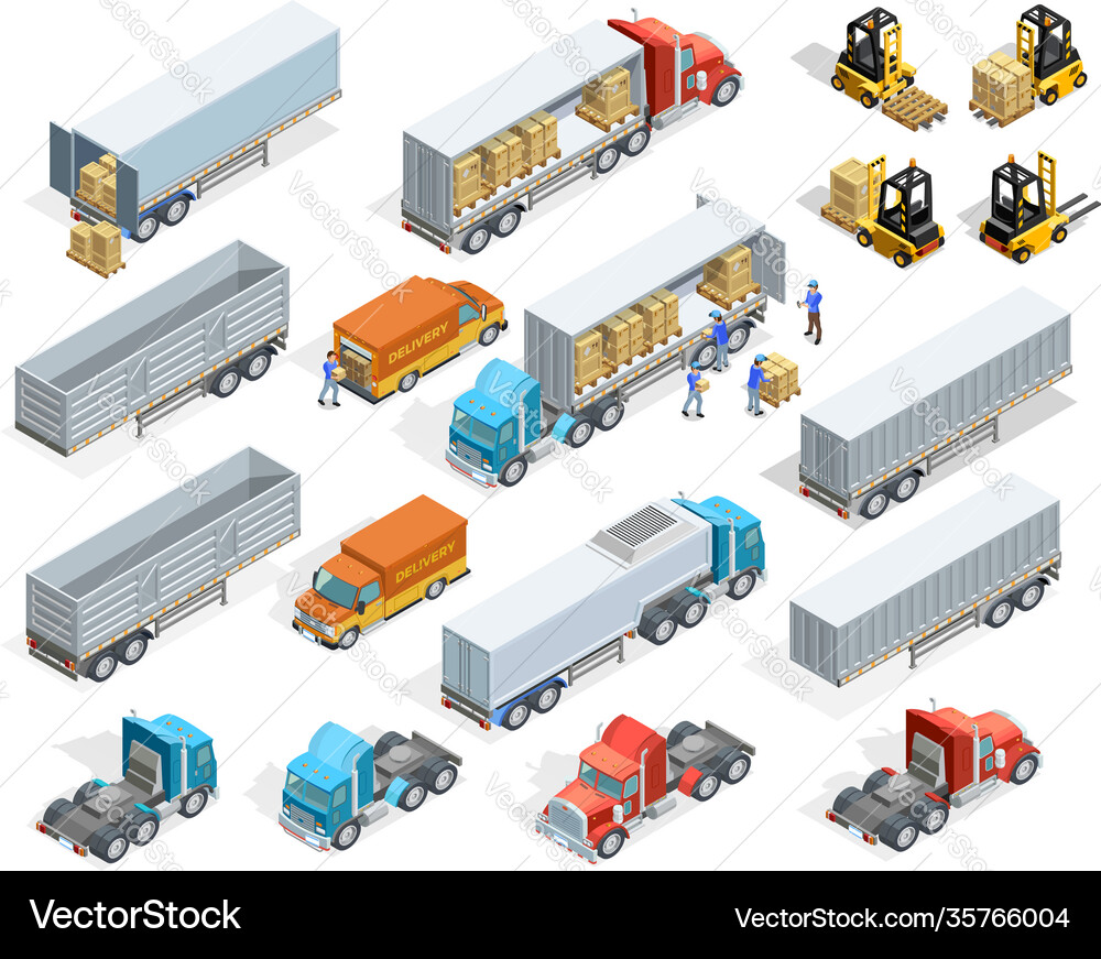 Transportation isometric elements set Royalty Free Vector