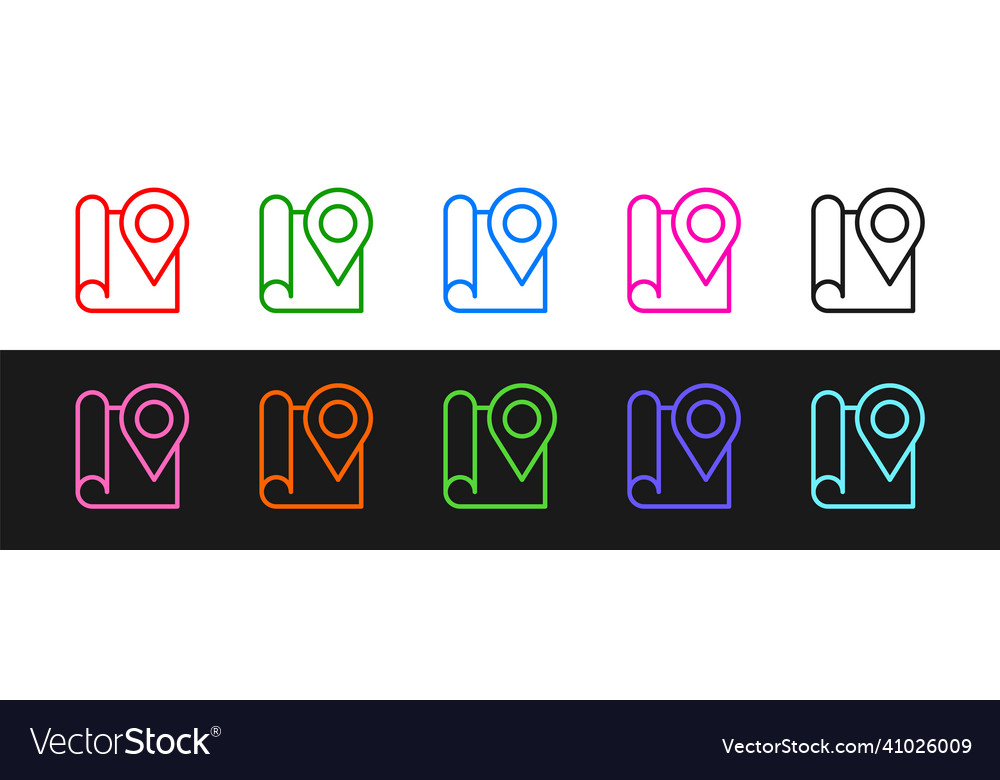Set line folded map with location marker icon Vector Image