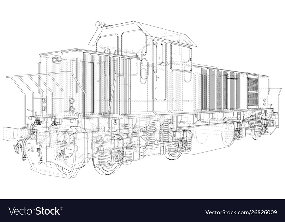Train technical wire-frame rendering Royalty Free Vector