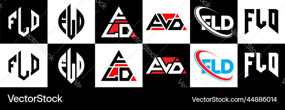 Fld letter logo design in six style polygon Vector Image