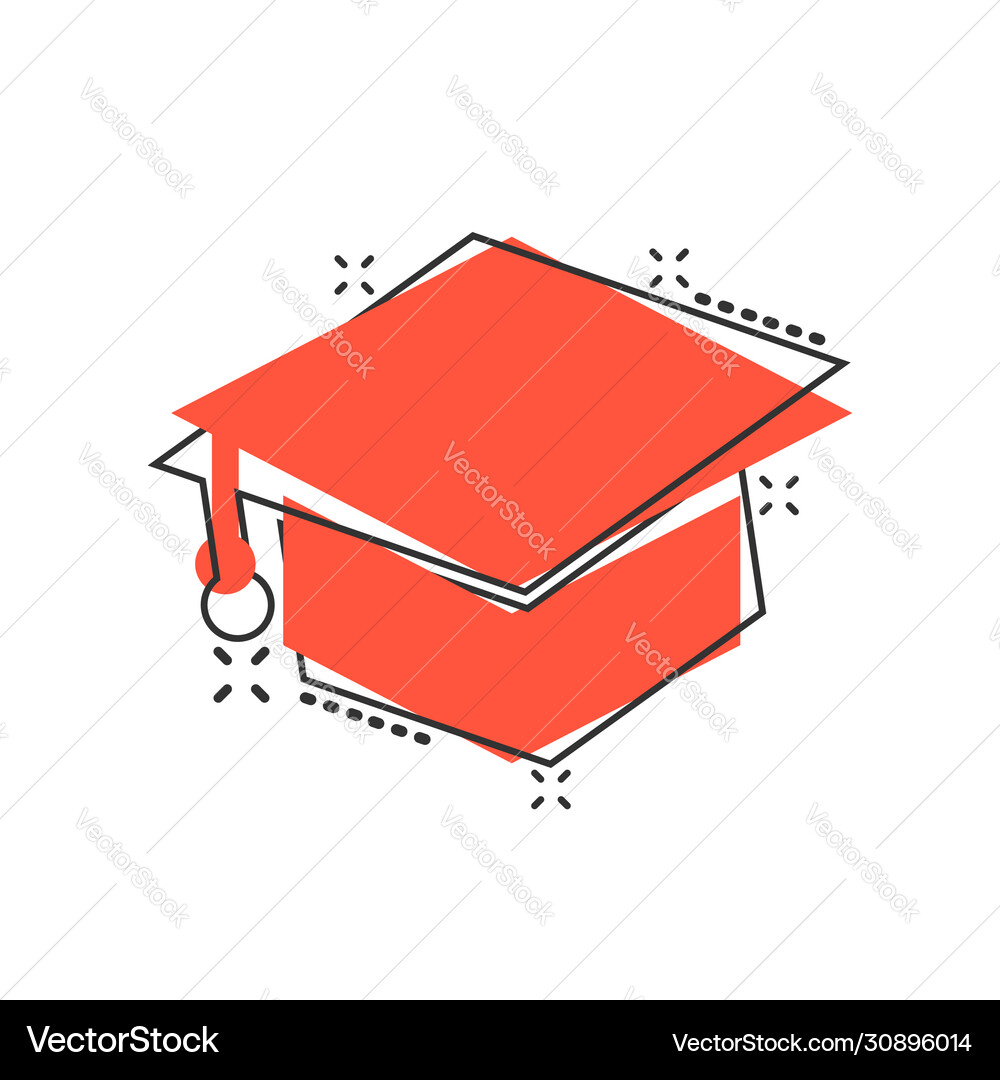Graduation hat icon in comic style student cap Vector Image