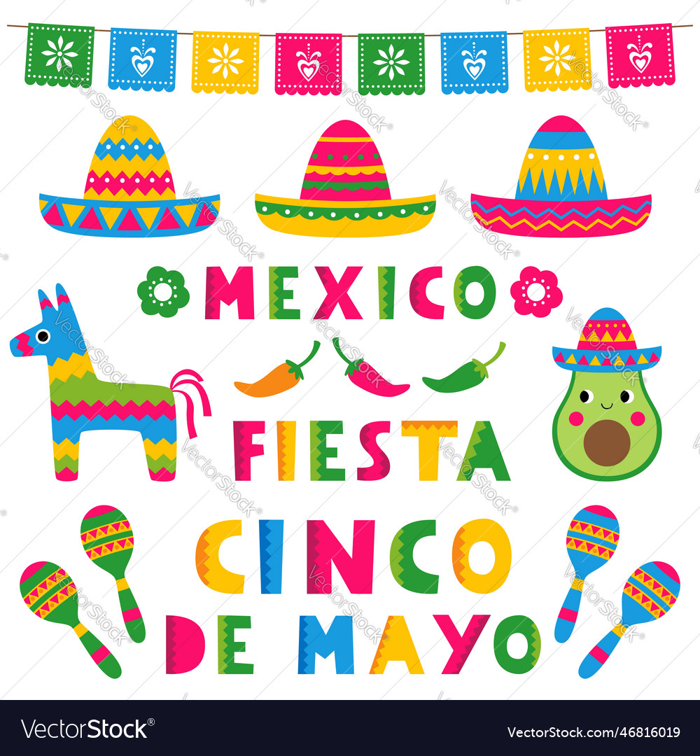 Cinco de mayo clip art and lettering Royalty Free Vector