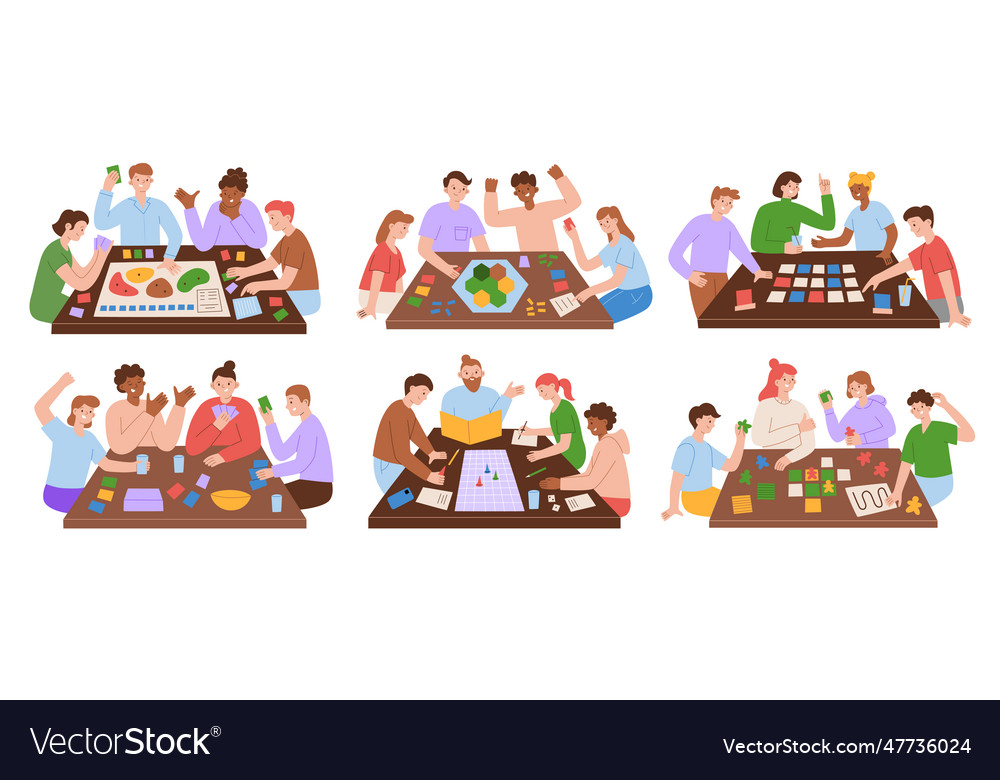 People Playing Board Games Set Of Compositions Vector Image