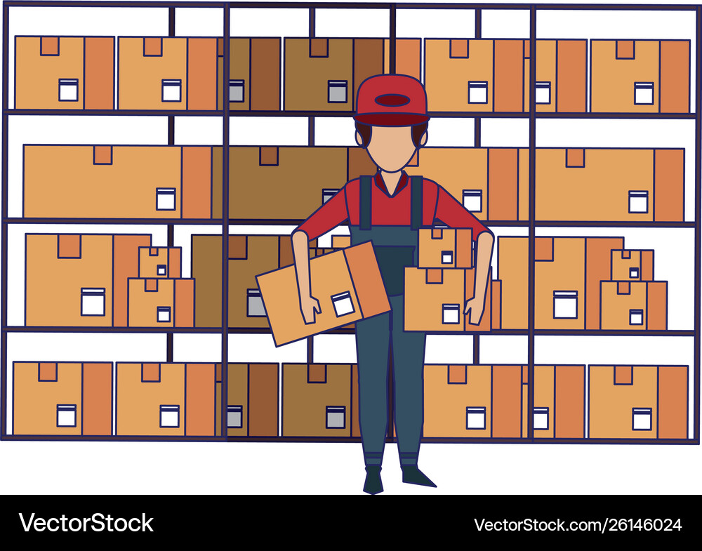 Warehouse worker logistics job concept blue lines Vector Image