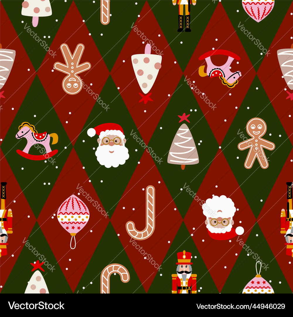 Festive christmas seamless pattern red and green Vector Image