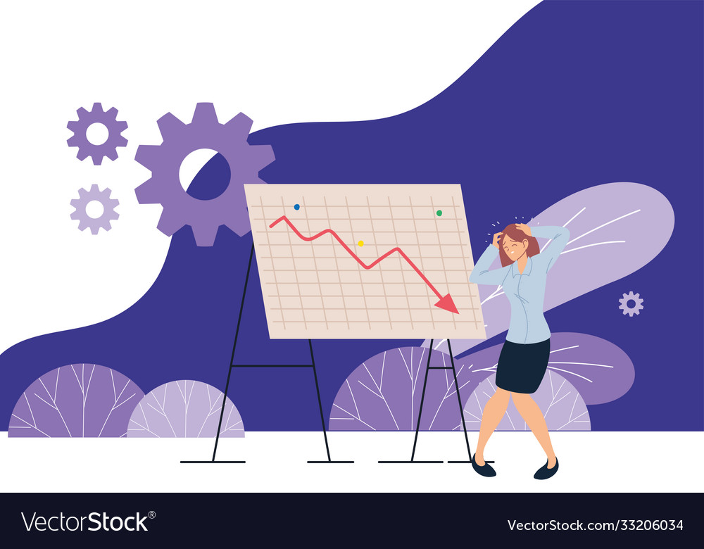 Businesswoman with headache and decrease arrow Vector Image