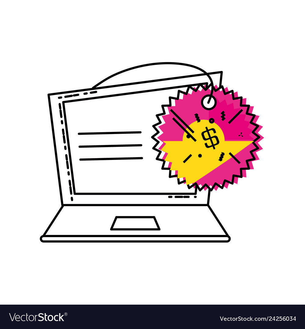 Laptop computer with commercial tag hanging Vector Image