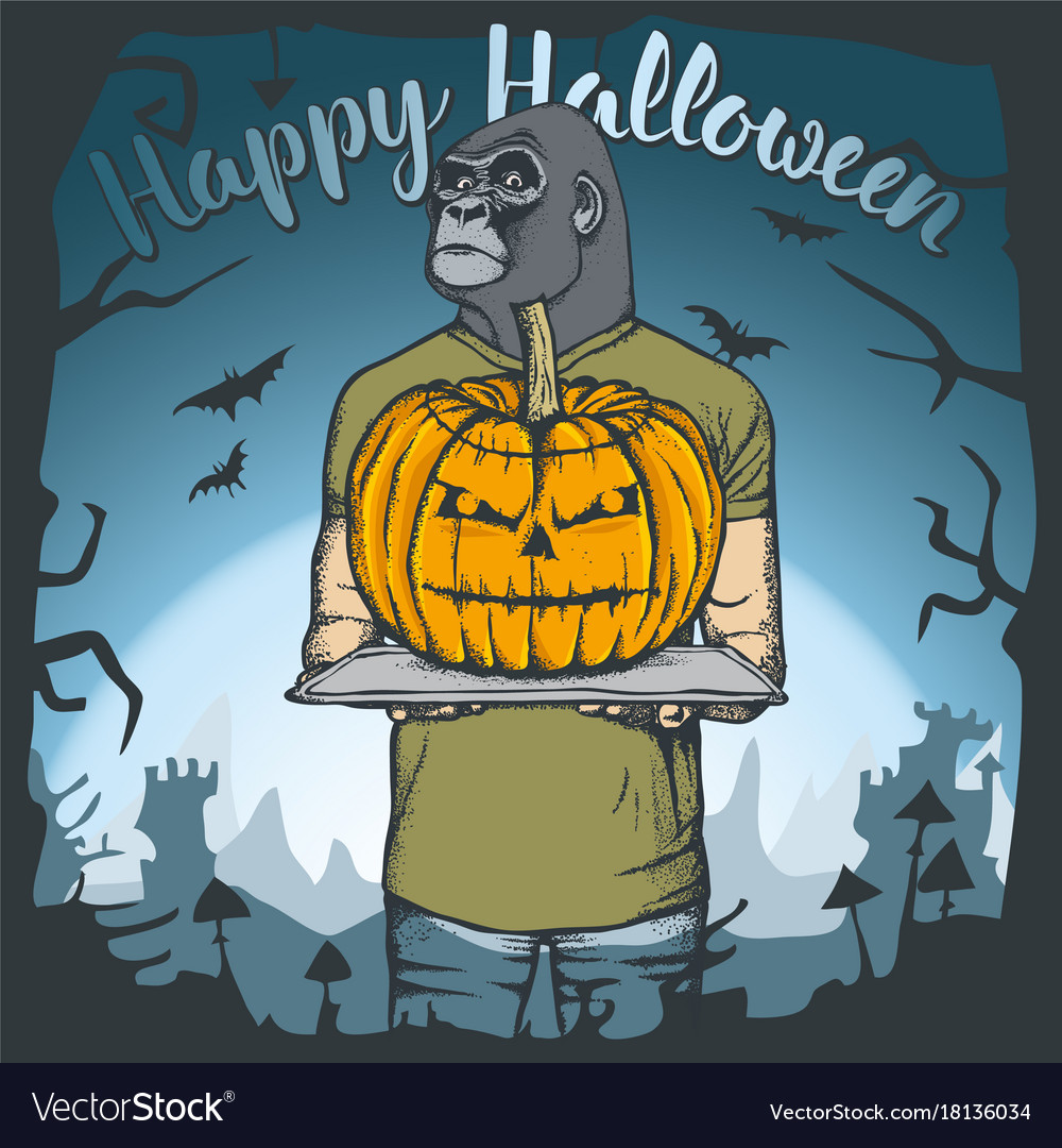 Monkey celebrating halloween Royalty Free Vector Image