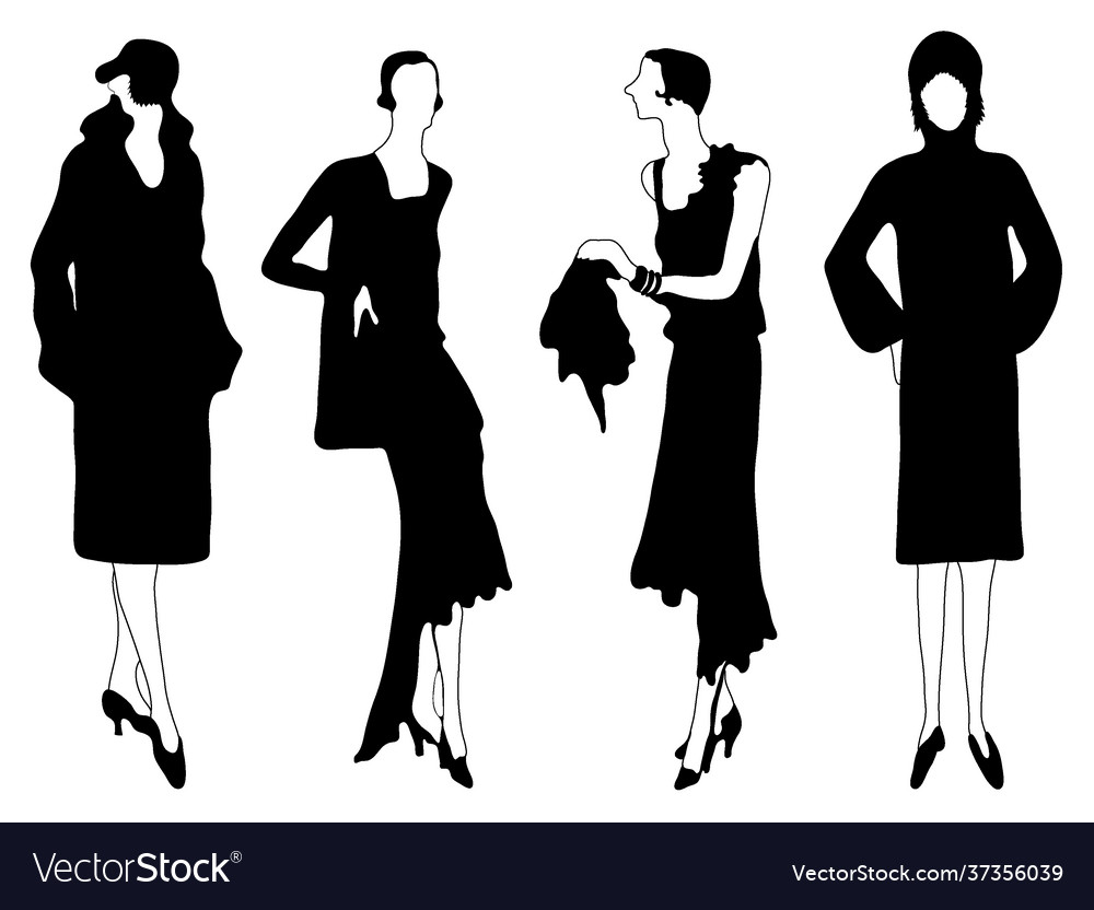 Black and white collection drawings girls Vector Image