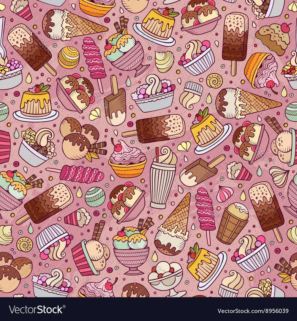 Cartoon Hand Drawn Ice Cream Doodles Seamless Vector Image