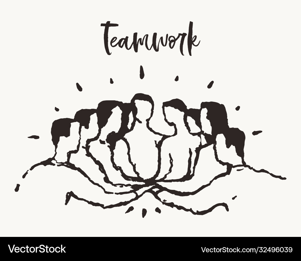 People putting hand togetherness teamwork Vector Image