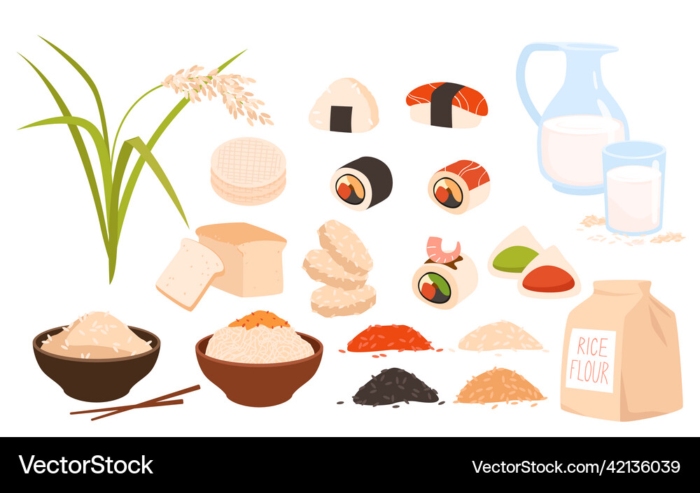 Rice Foods & Ingredients Collection Royalty Free Vector