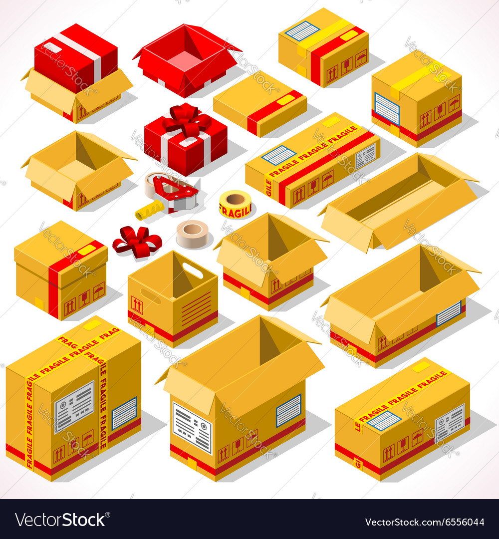 Packaging 02 Objects Isometric Royalty Free Vector Image