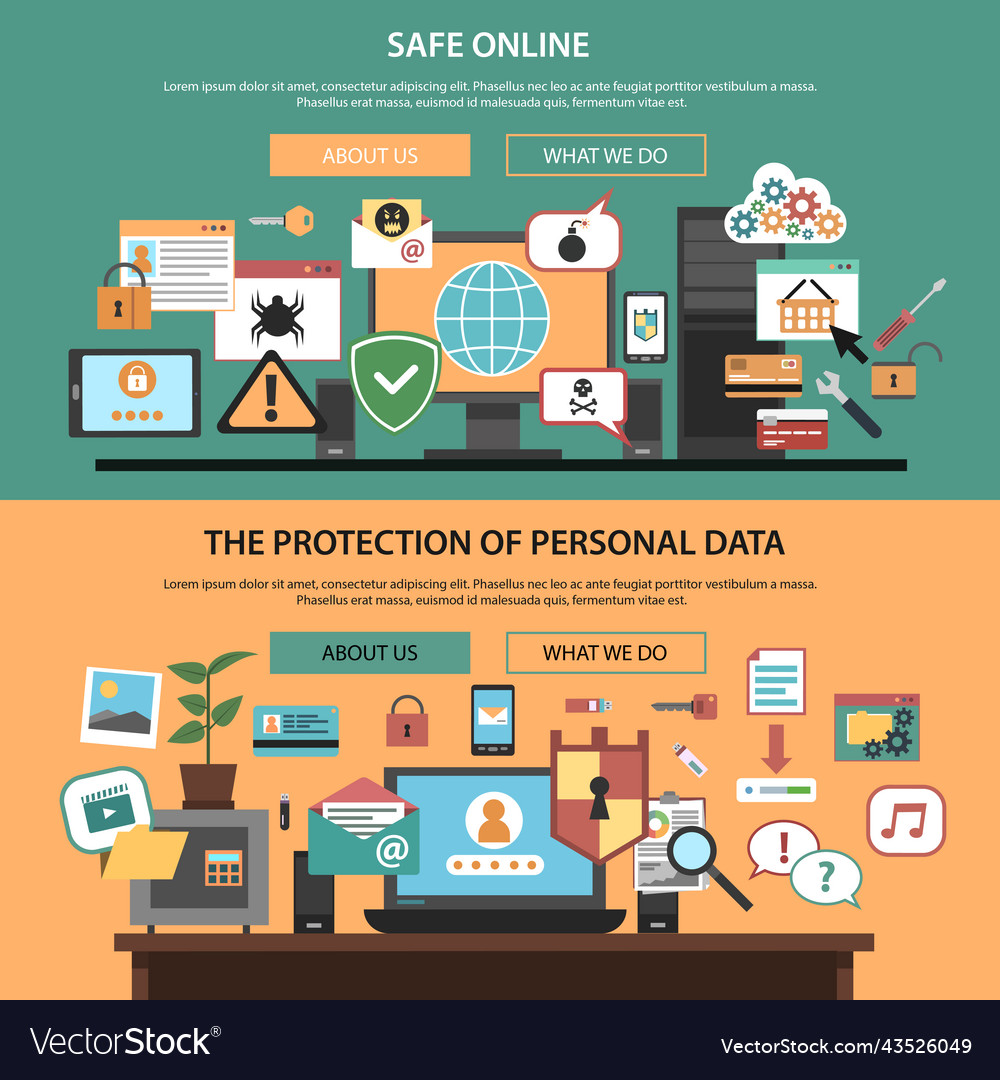 Computer safety horizontal banners set flat Vector Image