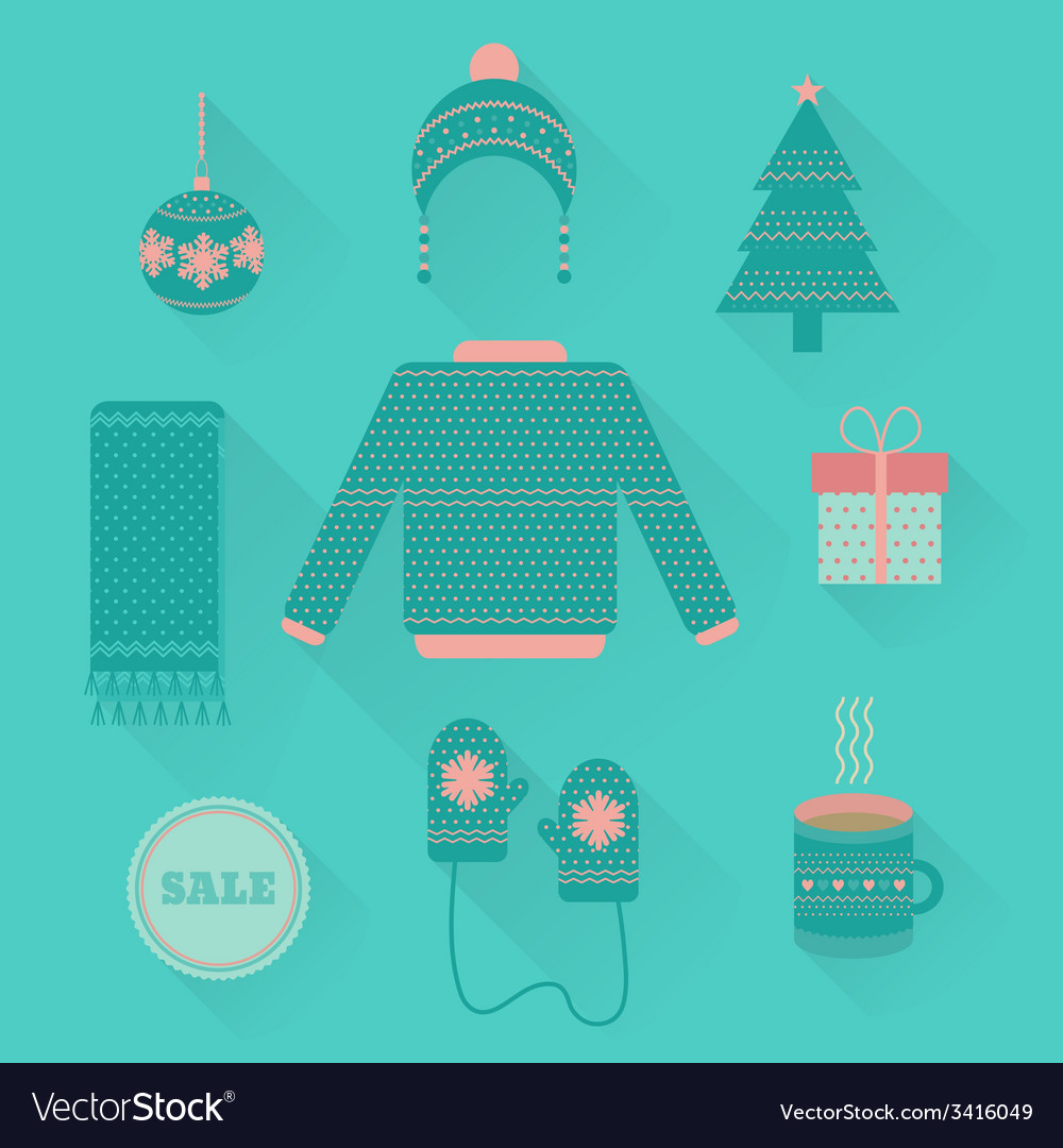 Set of holiday christmas icons in flat style Vector Image